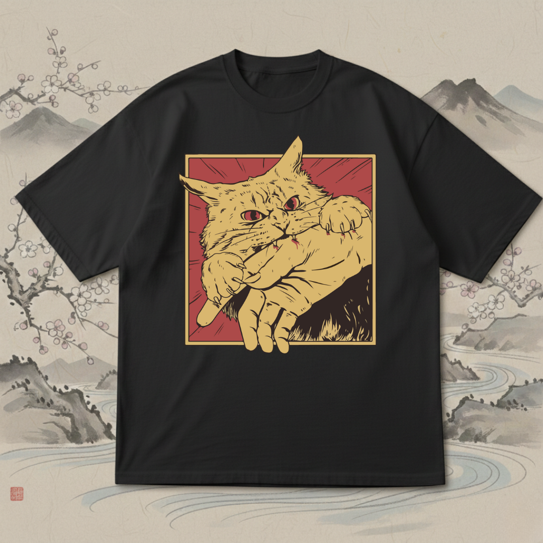 Camiseta Oversized Mordida Felina | Neko Mania