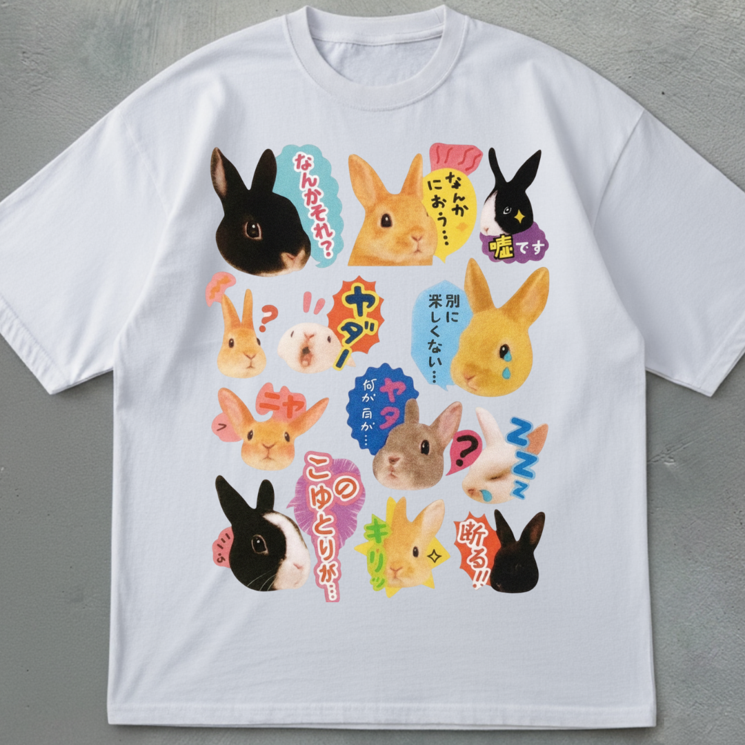 Camiseta Oversized Coelhinhos Orientais – Neko Mania